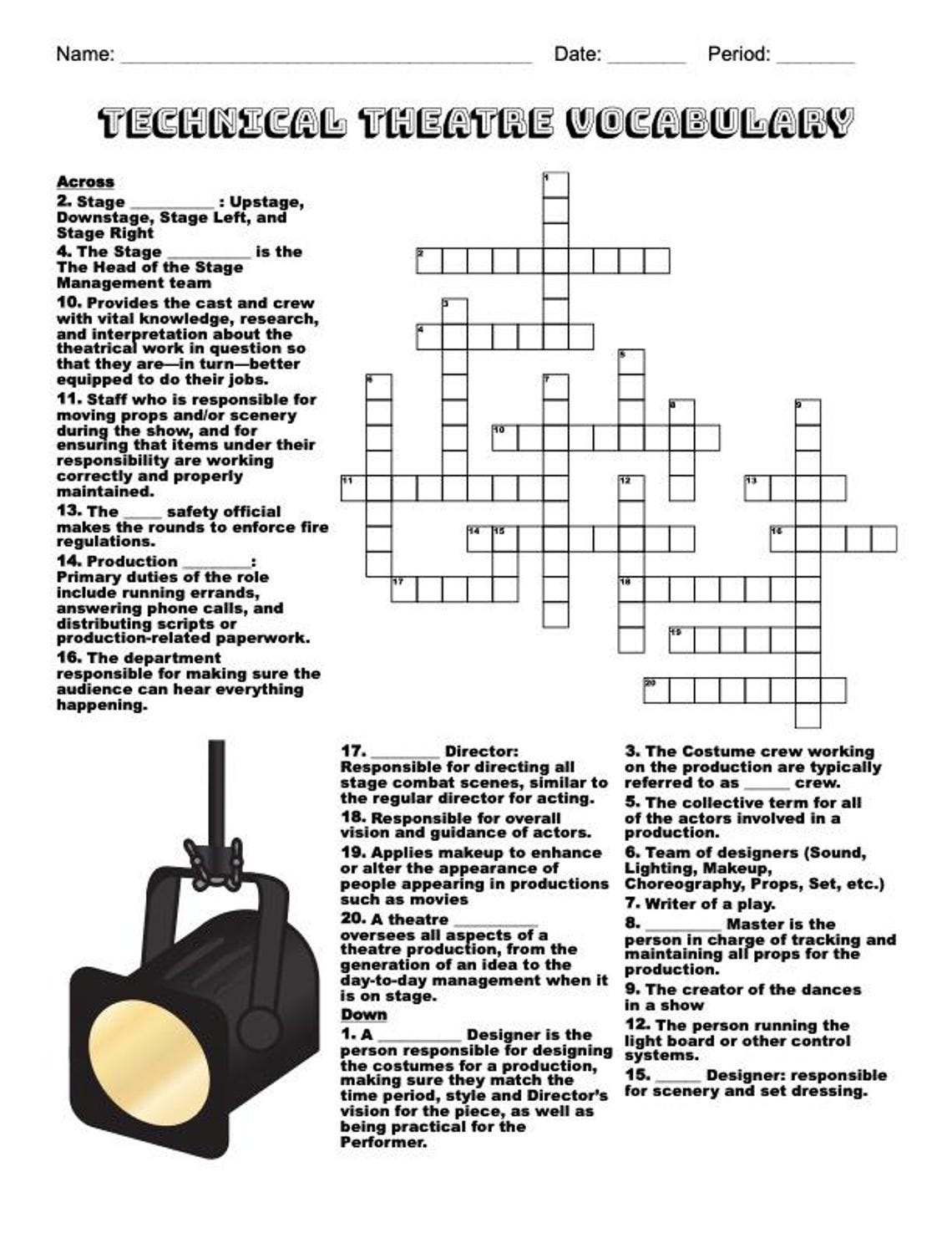 Technical Theatre Word Search & Drama Class Activity - Etsy