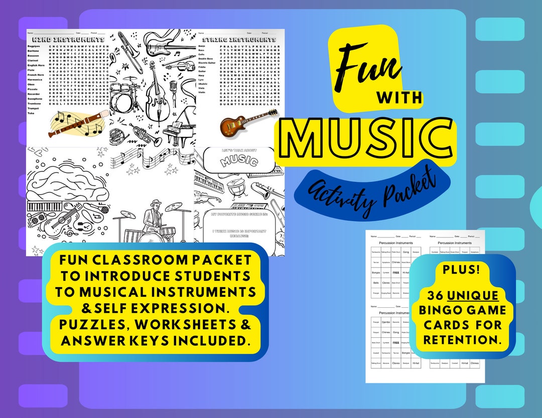Musical Instruments: Substitute Work, Classwork, Word Searches and ...