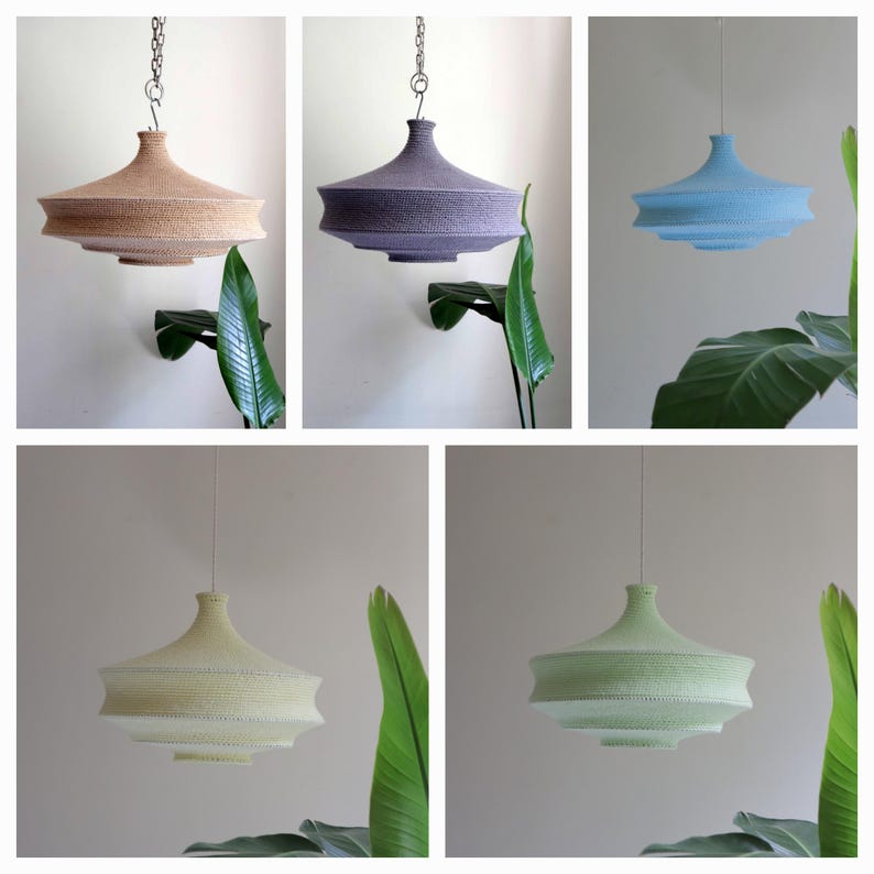 Crochet Suspension Light | Crochet Chandelier | Boho Light Pendant ...