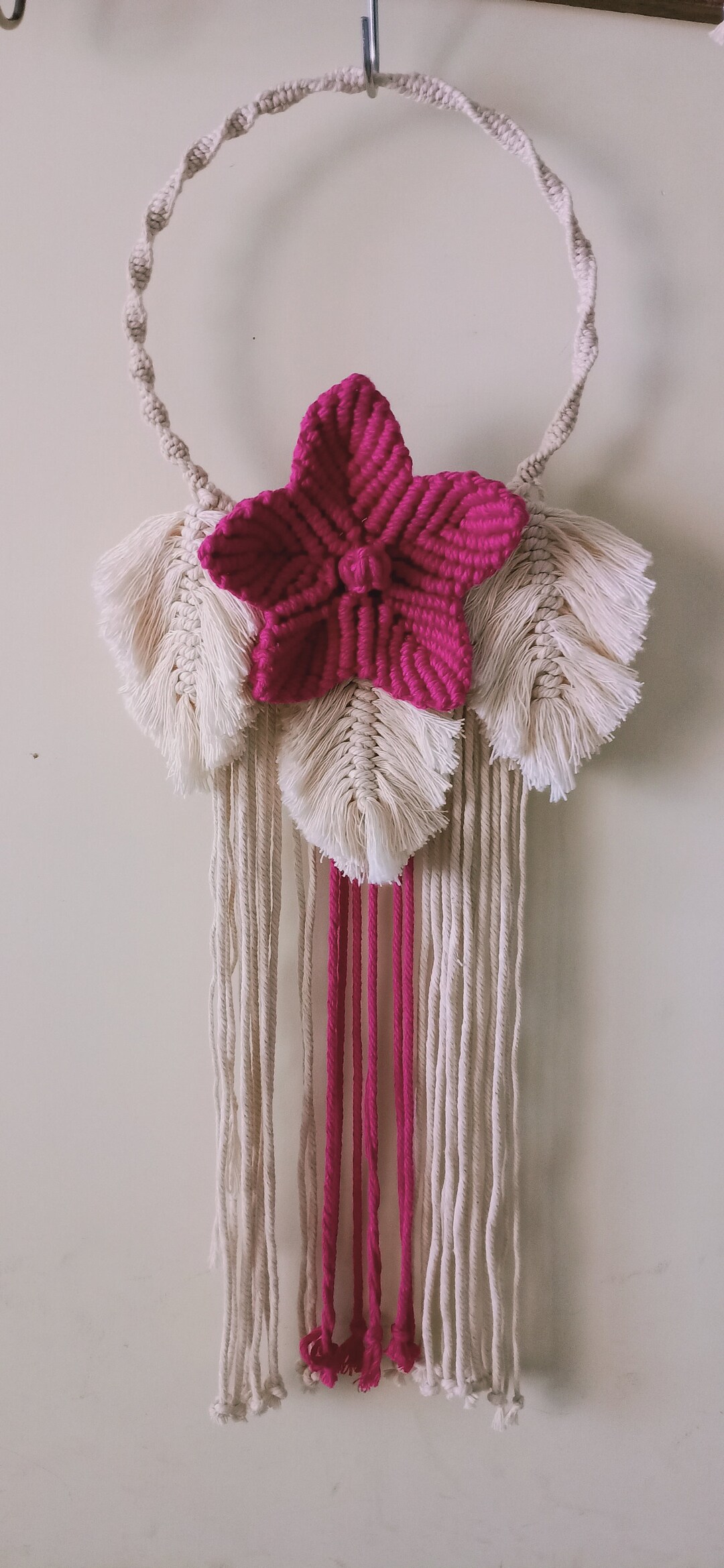 Macrame Flowers Wall Hanging Macrame Floral Wreath Macrame Feather Boho ...
