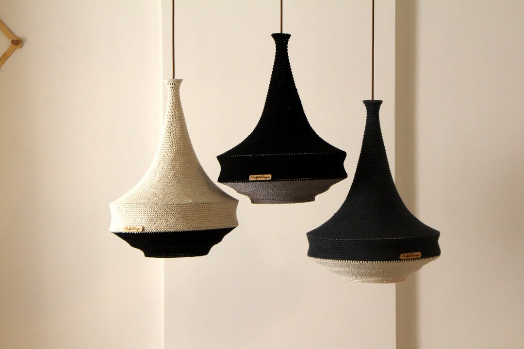Handmade Crochet Lampshade: Boho Chandelier, Boho Pendant Light, Boho ...