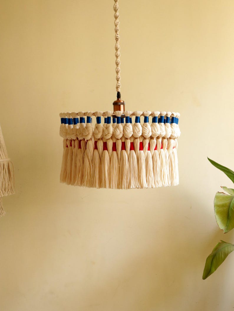 Luxury Macrame Lampshade | Boho Ceiling Lighting With Red & Blue ...