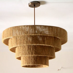 Boho Jute Chandelier: Natural Fiber Pendant Light - Etsy