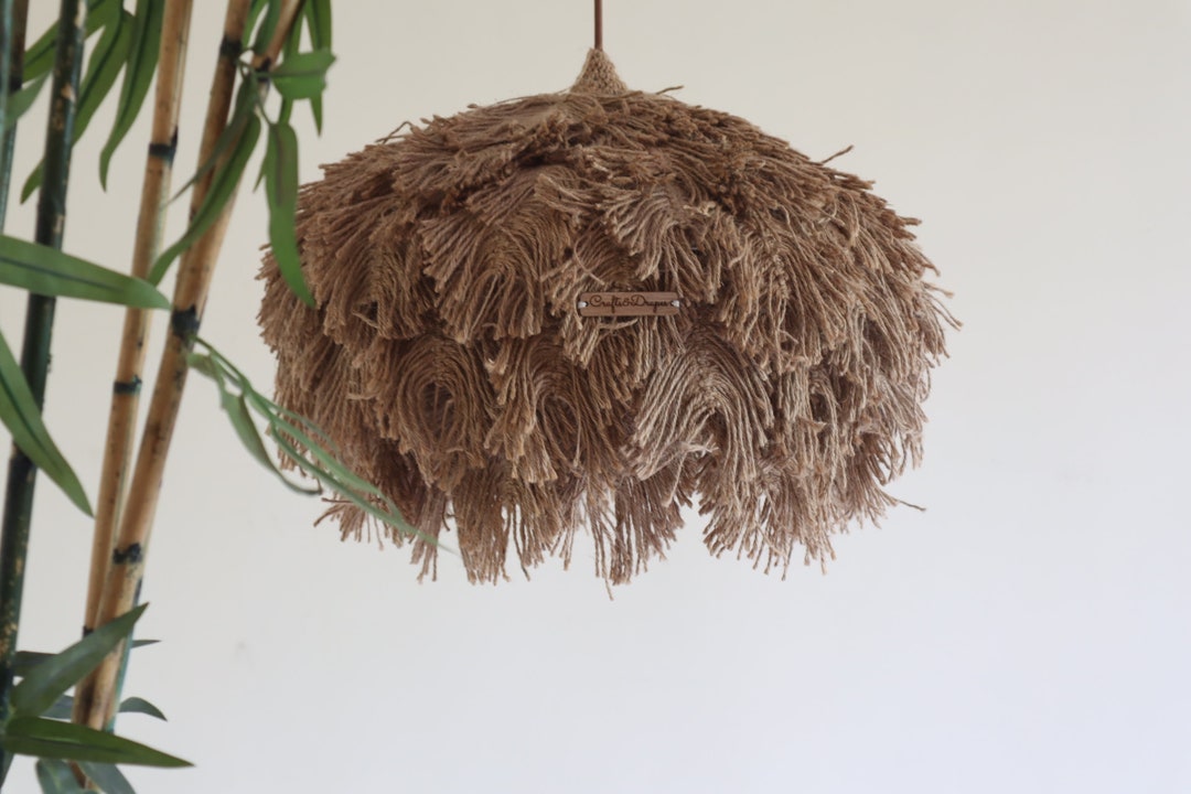 Boho Jute Pendant Light Handmade Jute Lampshade Macrame Chandelier ...