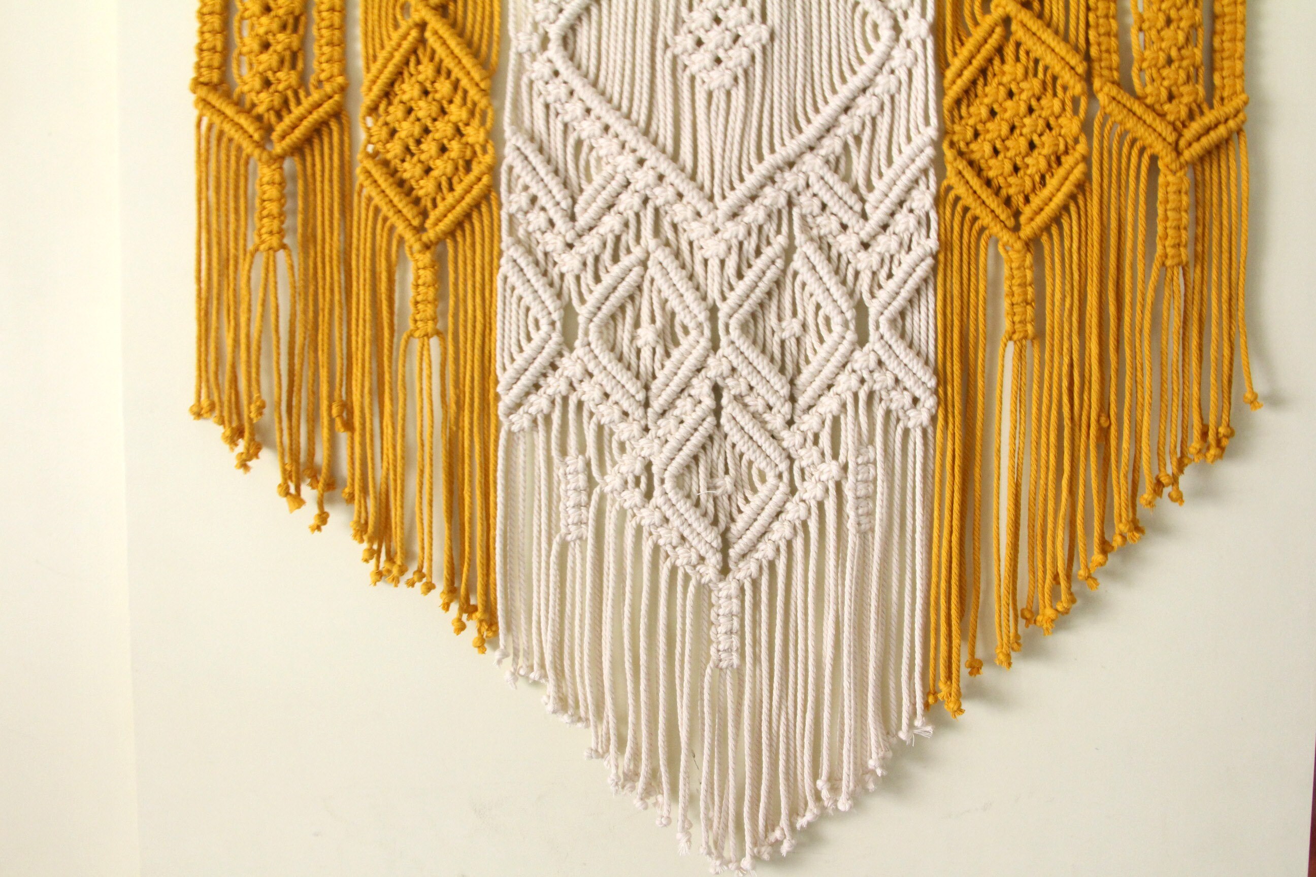 Large Ivory and Yellow Geometric Macrame Wall Tapestry Wall | Etsy