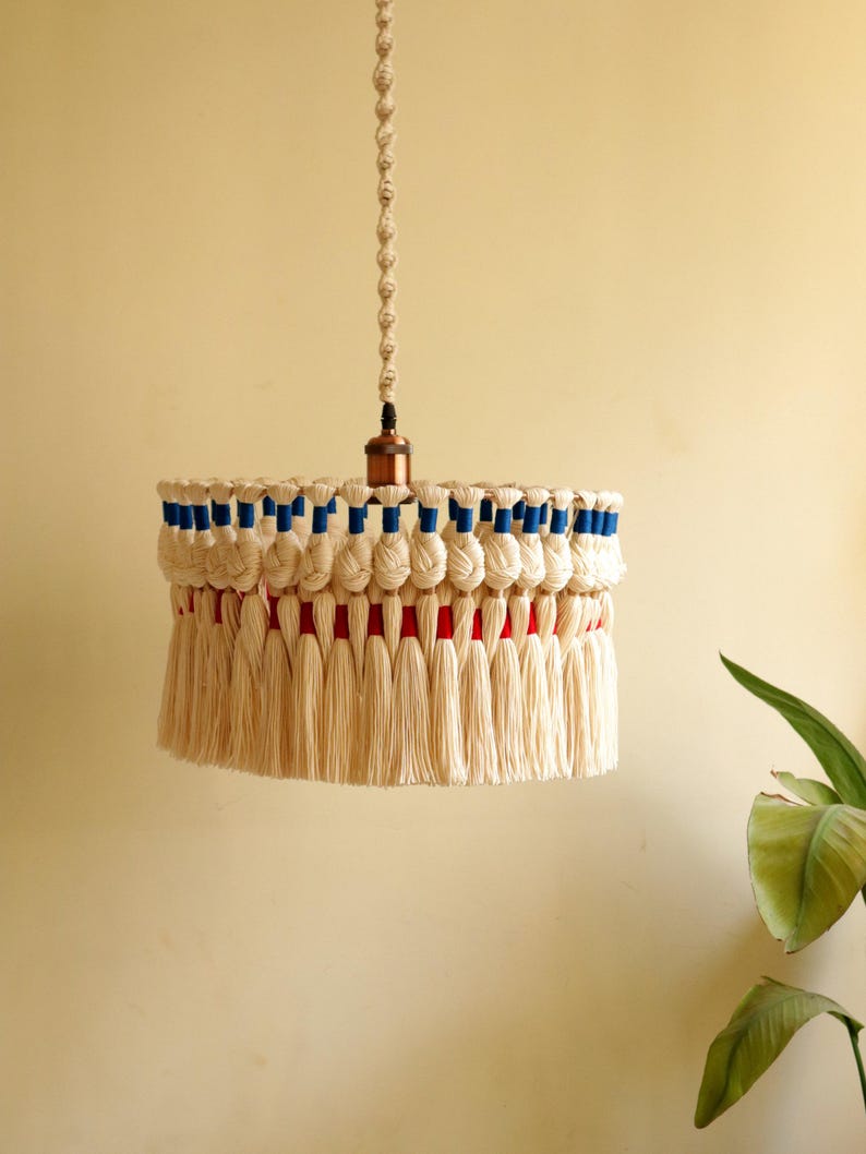 Luxury Macrame Lampshade | Boho Ceiling Lighting With Red & Blue ...