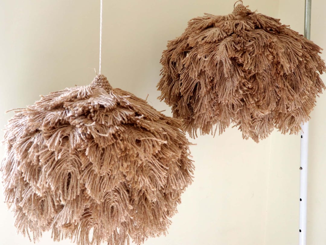 Boho Jute Pendant Light | Handmade Jute Lampshade | Macrame Chandelier ...