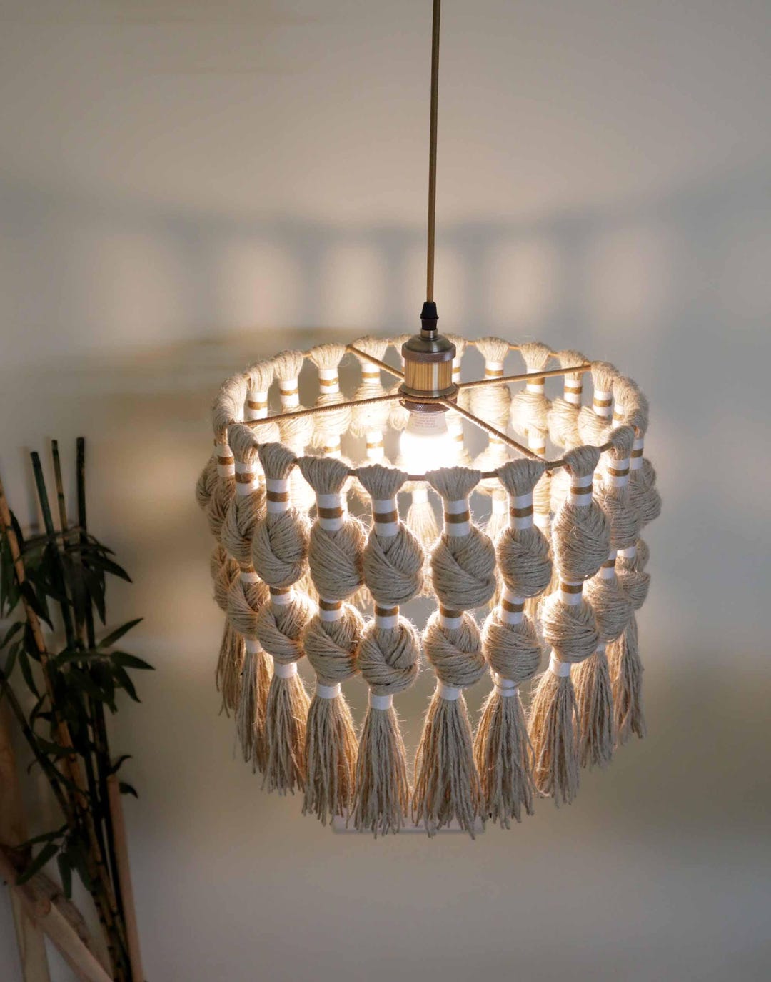 Handwoven Jute Boho Pendant Light, Unique Chandelier, Ceiling Light ...