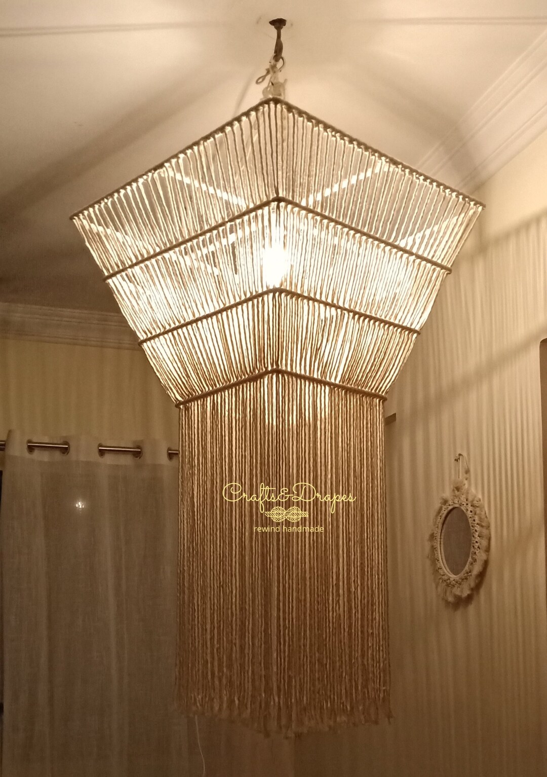 Boho Light | Macrame Chandelier | Fringe Lampshade | Macrame Pendant ...