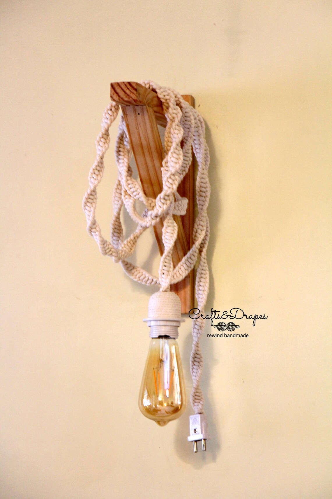 Boho Rope Light Macrame Lamp Plug in Swag Light Hanging - Etsy