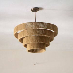 Boho Jute Chandelier: Natural Fiber Pendant Light - Etsy