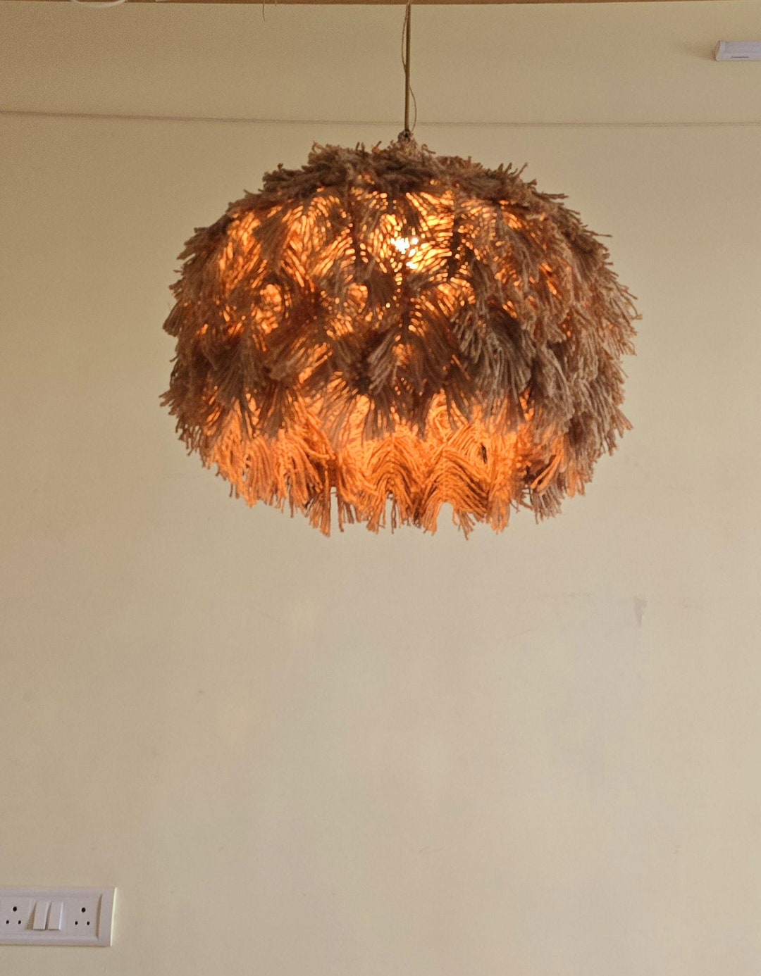 Boho Jute Pendant Light | Handmade Jute Lampshade | Macrame Chandelier ...