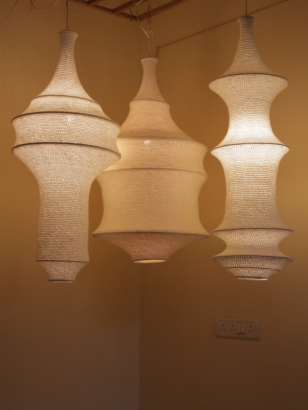 Crochet Light | Boho Light | Crochet Ceiling Fixture | Crochet Pendant ...