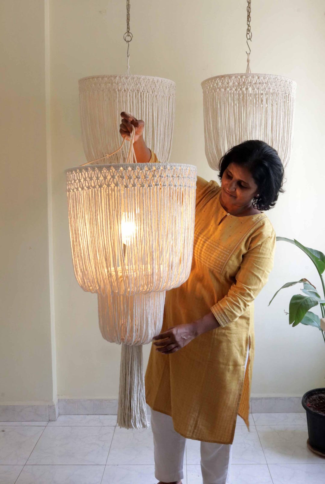 Extra Large Boho Macrame Chandelier | Macrame Lampshade | Boho Light ...