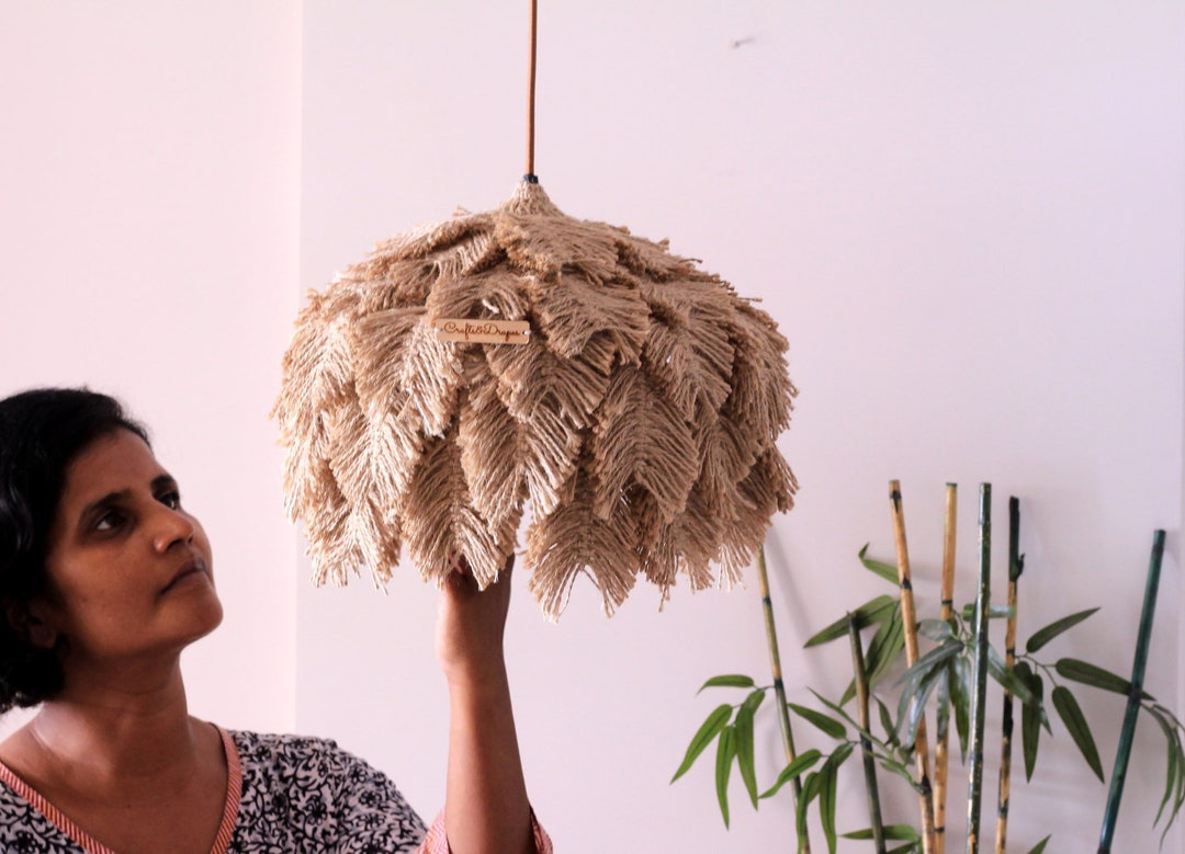 Boho Jute Pendant Light Handmade Jute Lampshade Macrame Chandelier ...