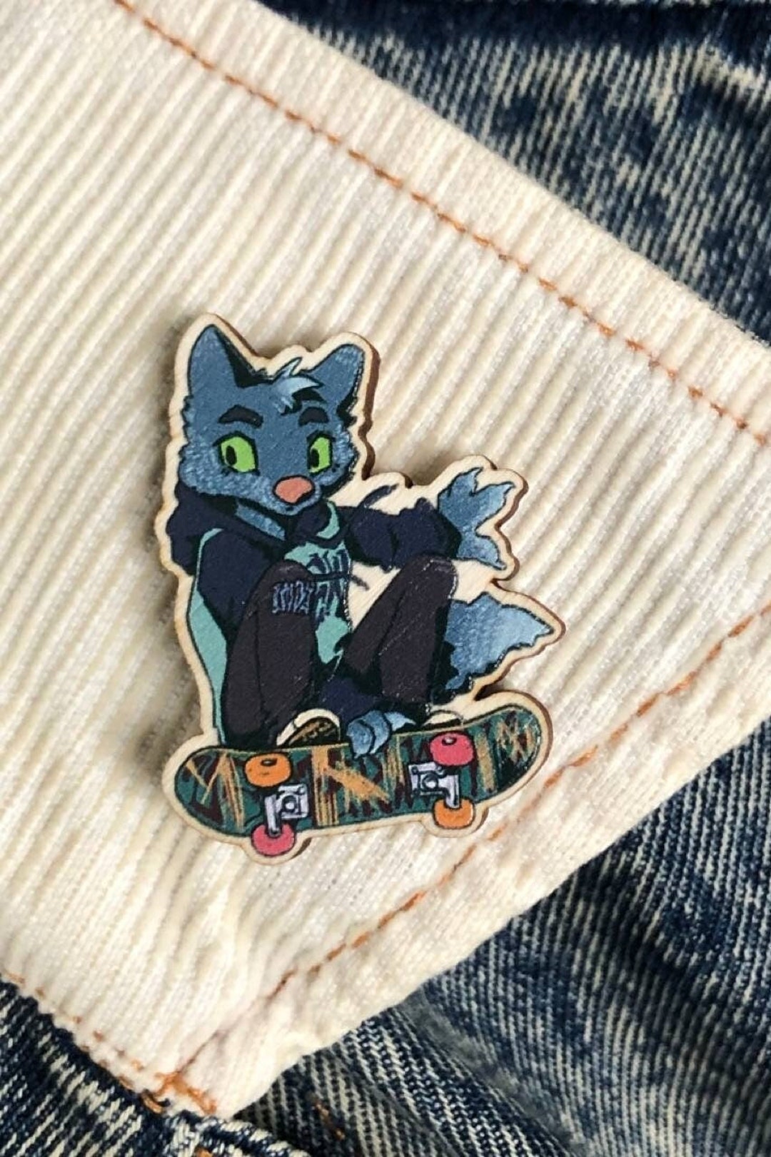 Skater Pup - Wooden Pin - Indy - Etsy