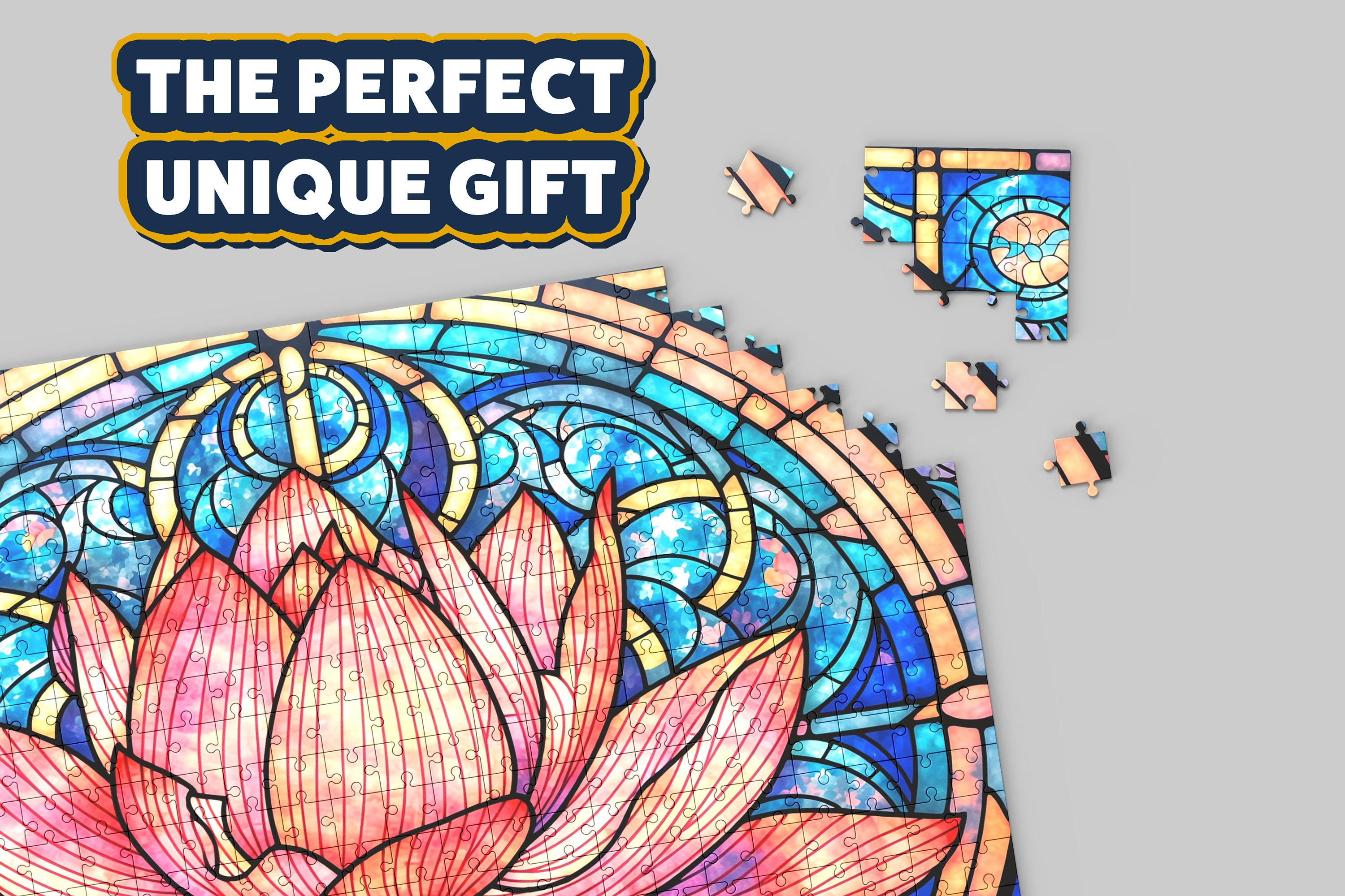 Lotus Flower, Stained Glass Design, Jigsaw Puzzle 120, 252, 500-pieces ...