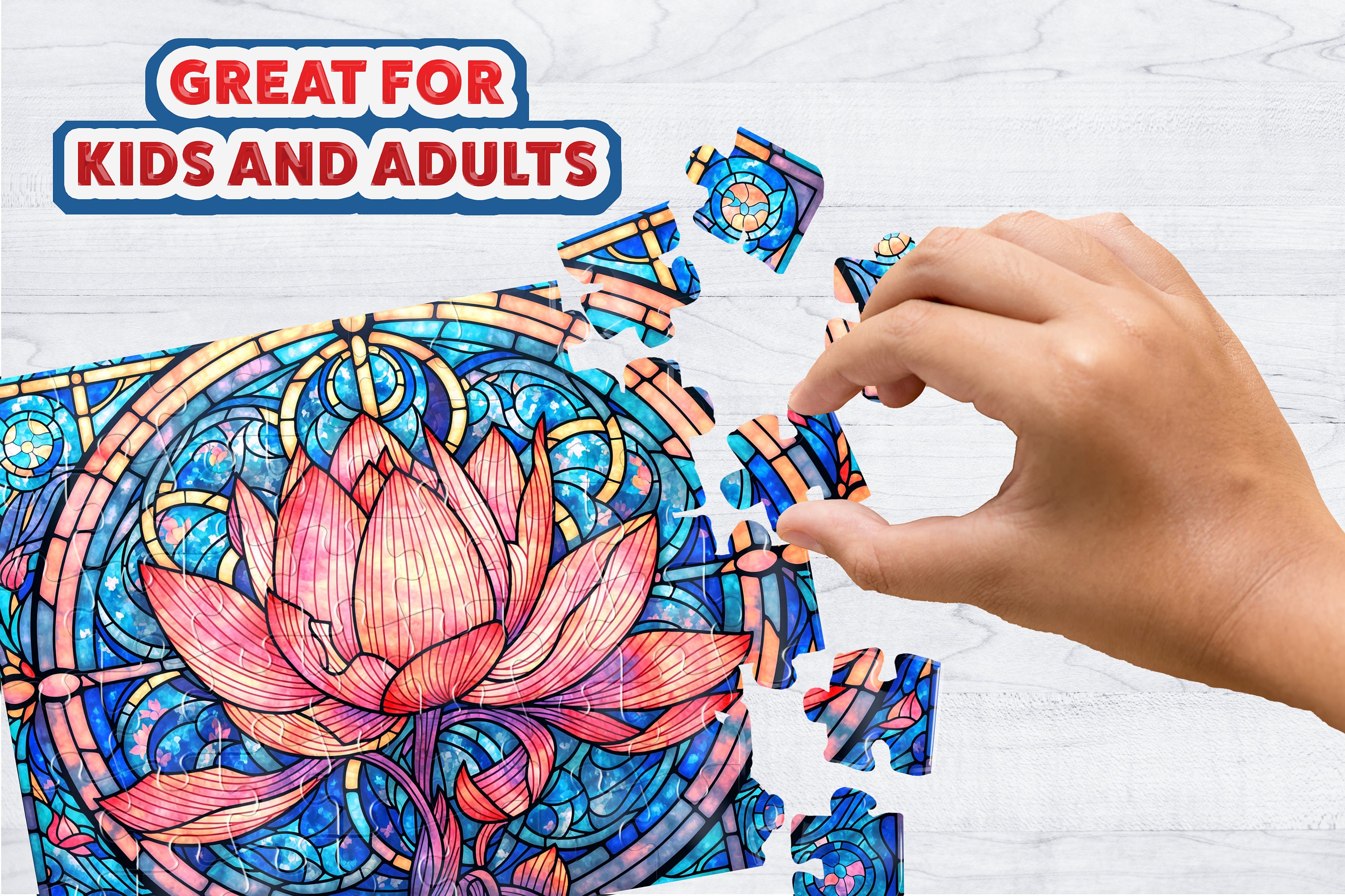 Lotus Flower, Stained Glass Design, Jigsaw Puzzle 120, 252, 500-pieces ...