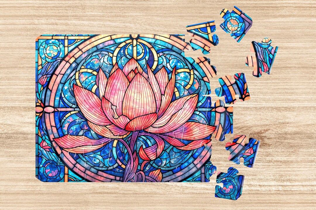 Lotus Flower, Stained Glass Design, Jigsaw Puzzle 120, 252, 500-pieces ...