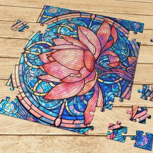 Lotus Flower, Stained Glass Design, Jigsaw Puzzle 120, 252, 500-pieces ...