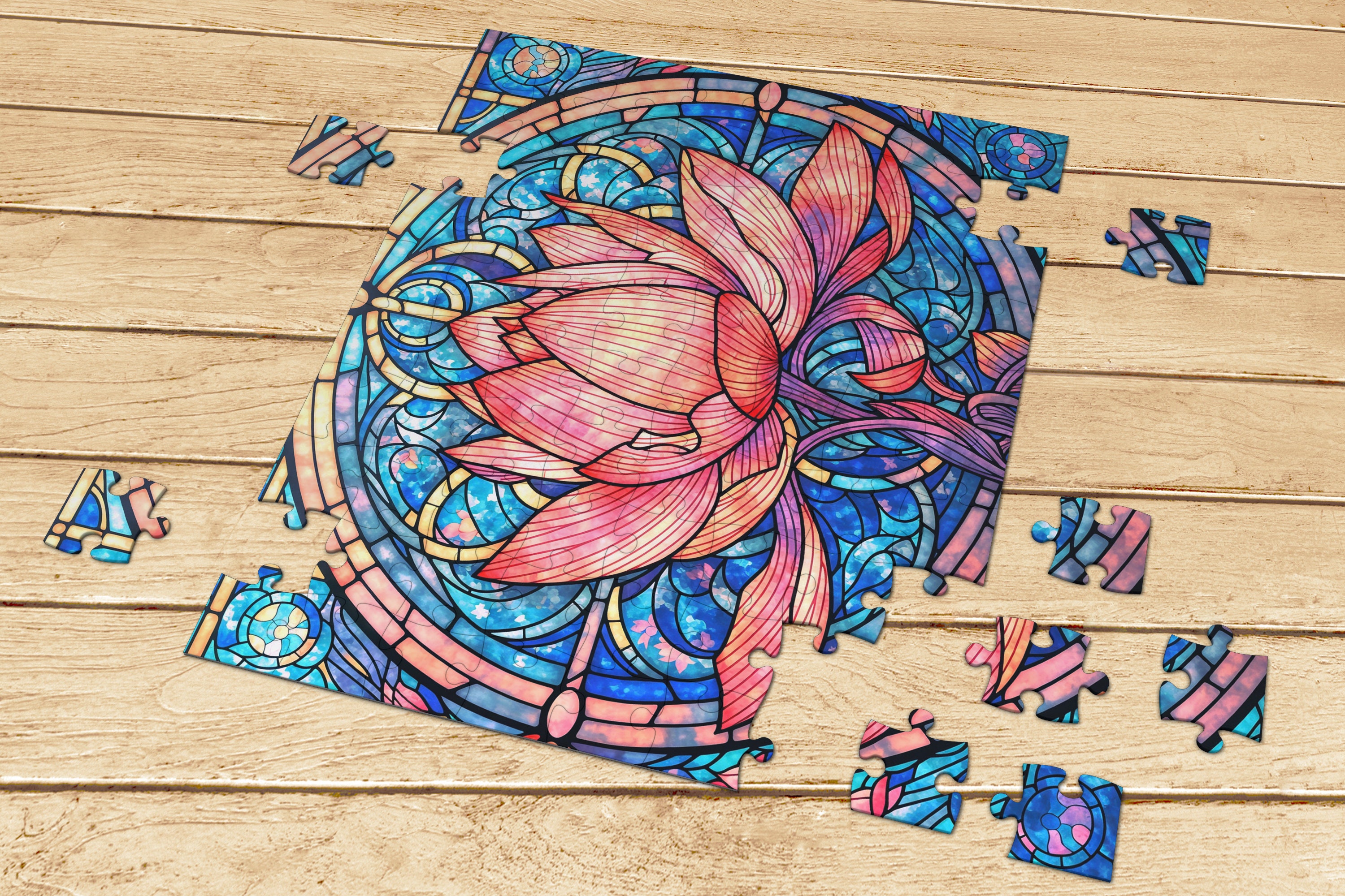 Lotus Flower, Stained Glass Design, Jigsaw Puzzle 120, 252, 500-pieces ...