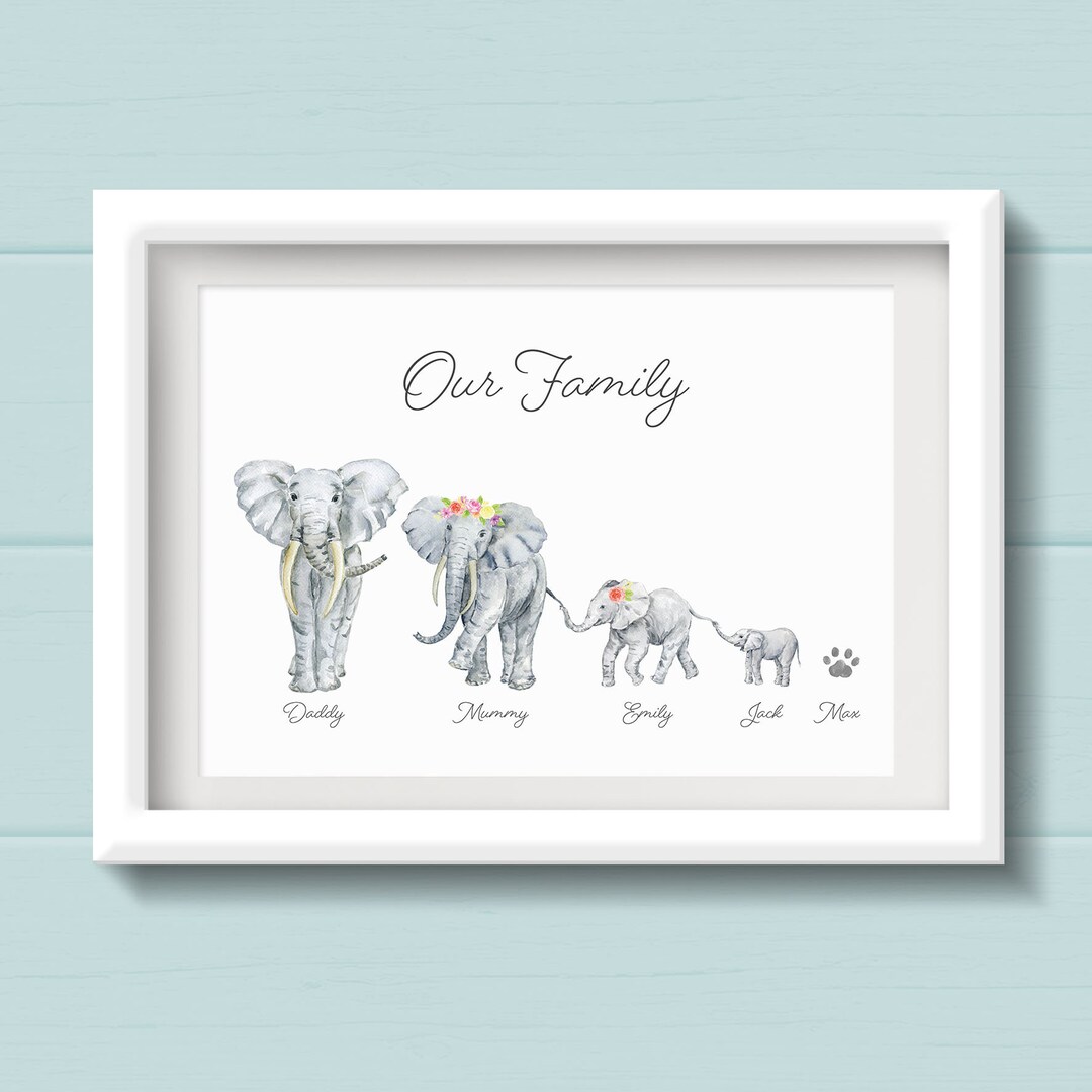 Elephant Family Birthday Gift for Dad or Grandad. Elephant Personalised ...
