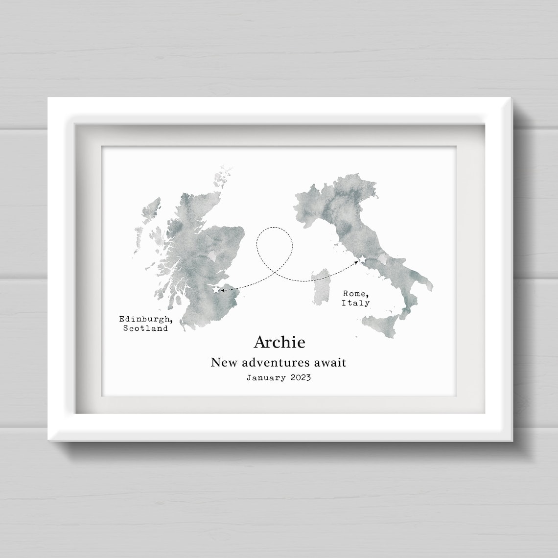 Moving Countries Gift, Personalised Watercolour Style Map Print, Travel ...