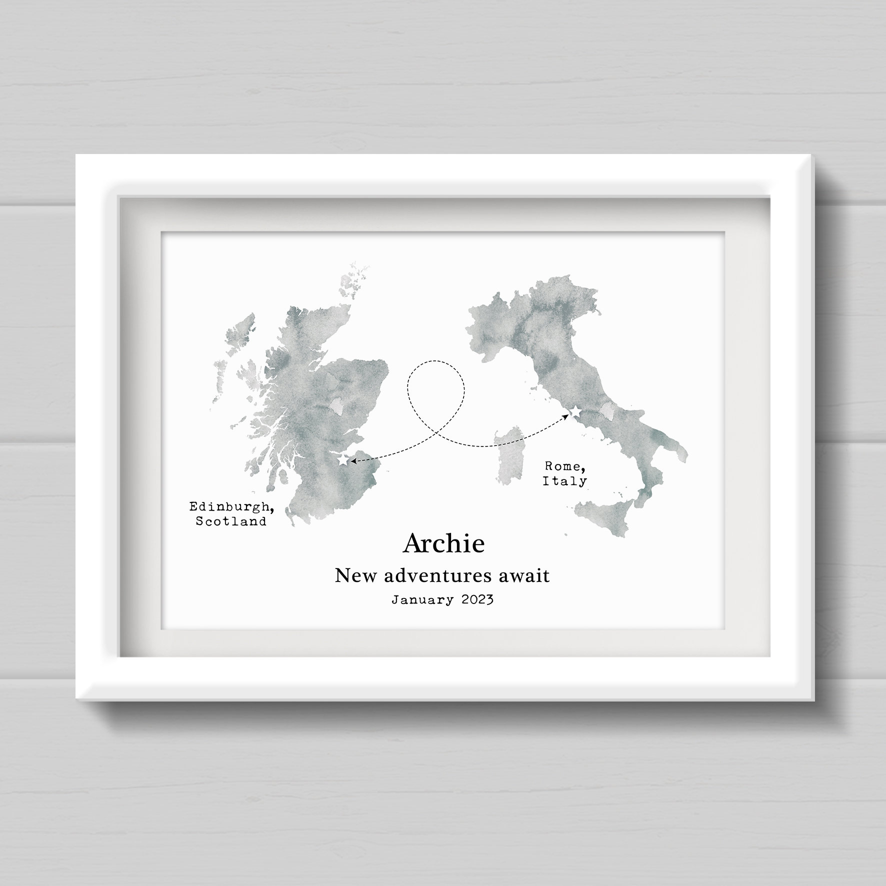 Moving Abroad Gift, Personalised Watercolour Style Map Print, Travel ...