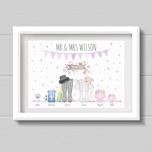 Welly Wedding Print. Personalised Wedding Gift. Wellington Boots Print ...