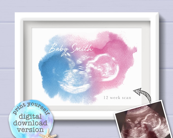 Personalised PRINTABLE Watercolour Baby Scan. DIGITAL DOWNLOAD to Print ...