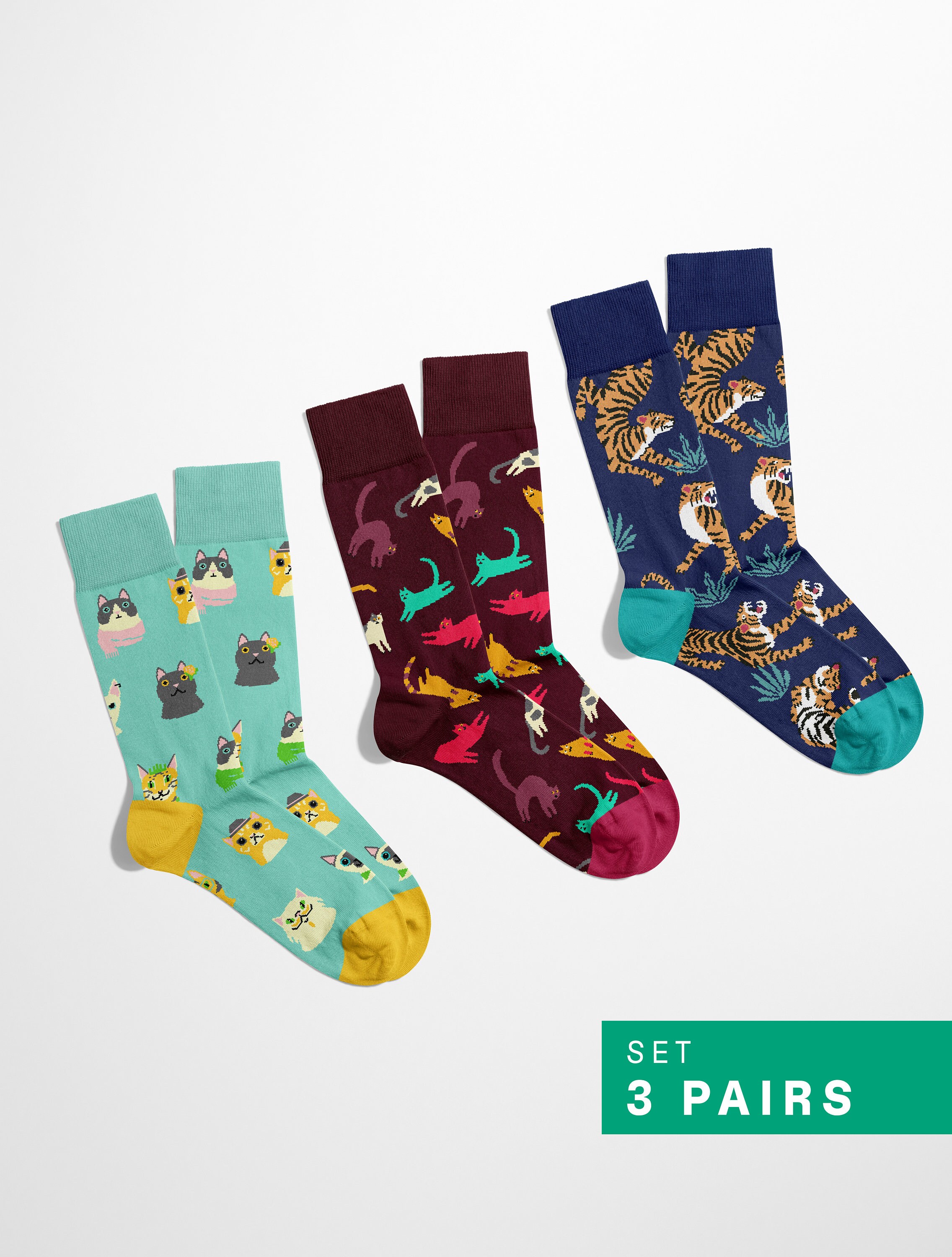 THE CAT SET of Socks | Gift Set of Socks | Socks With Cats | 3 Pairs of ...