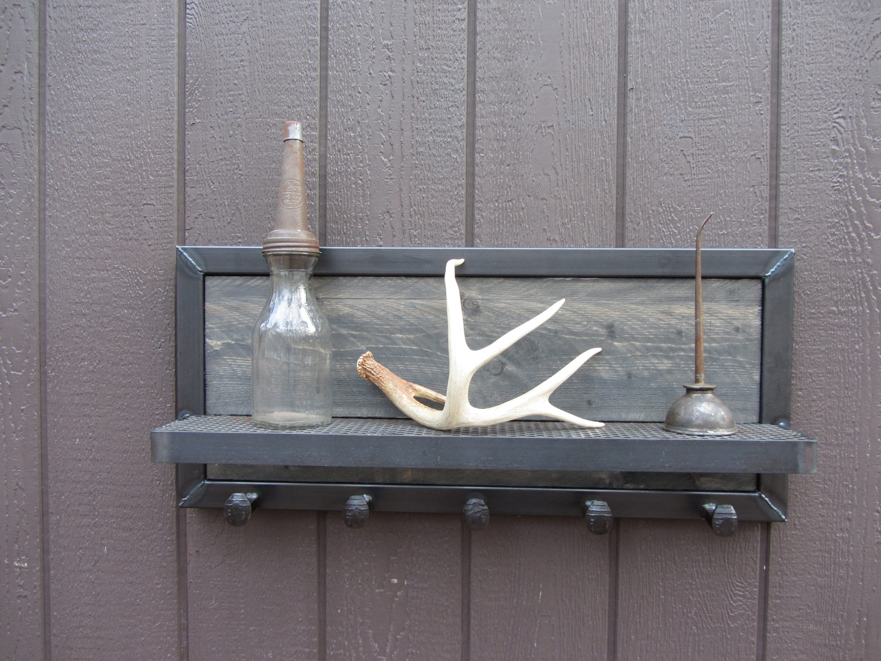 Entryway Wall Shelf & Rail Road Spike Coat Rack Rustic - Etsy