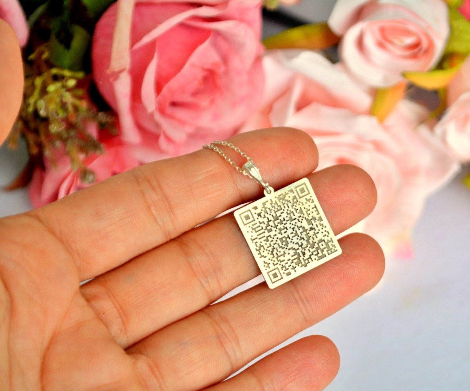 Custom QR Code Necklace Personalized QR Code Gift Uni Etsy