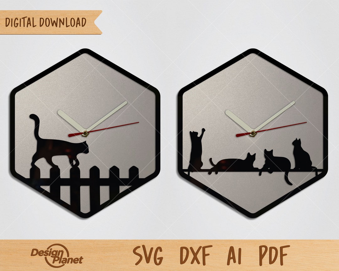 Cat Laser Cut SVG Clock, Cat SVG, Wall Clock, Clock Files - Etsy