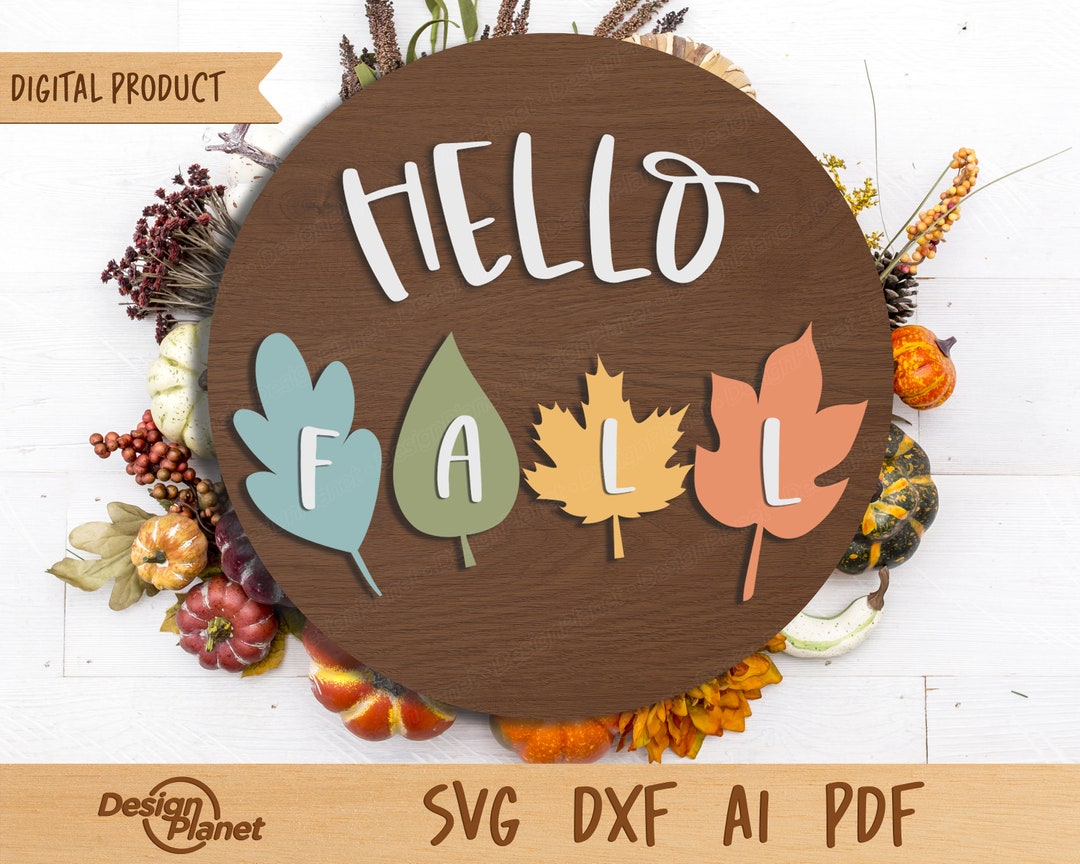 Hello Fall Sign SVG | Autumn Hanger, Autumn Sign Svg, Round Door Hanger ...