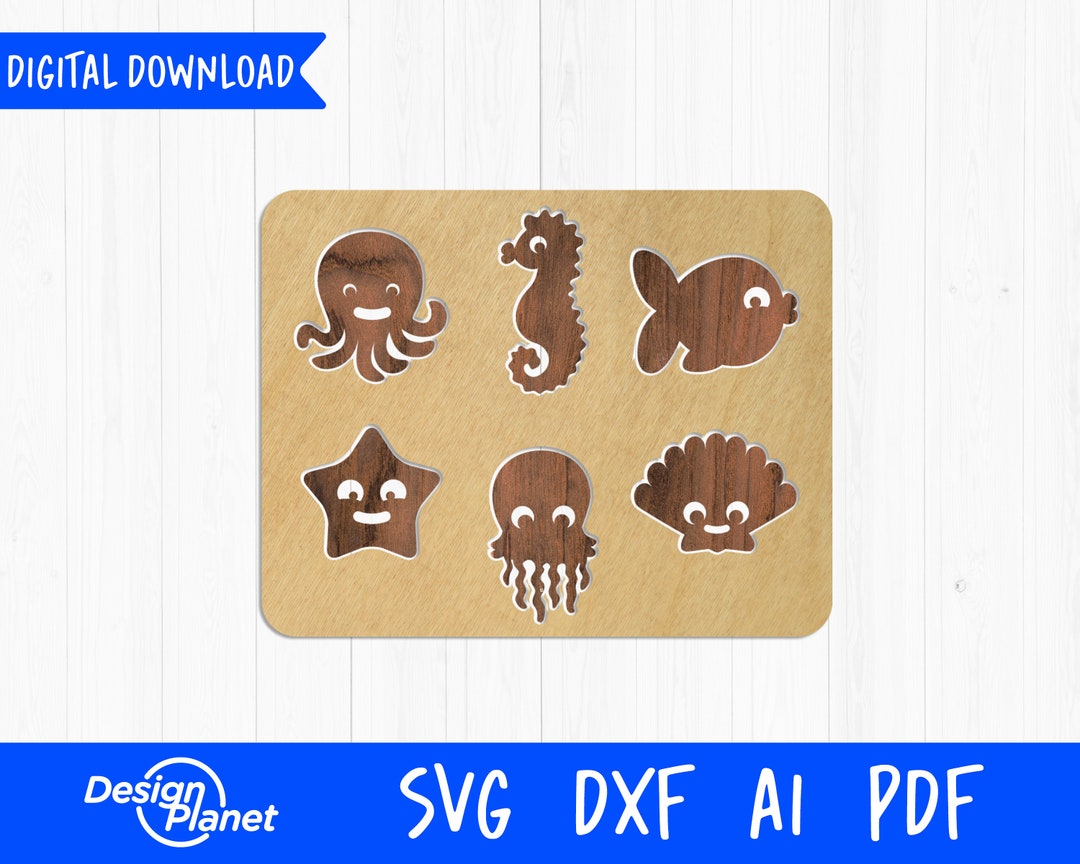 Montessori Educational Puzzle SVG | Sea Animals Puzzle for Kids, Laser ...