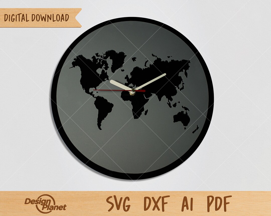 World Map SVG Wall Clock Decoration, Map SVG Clock, World Clock Files ...