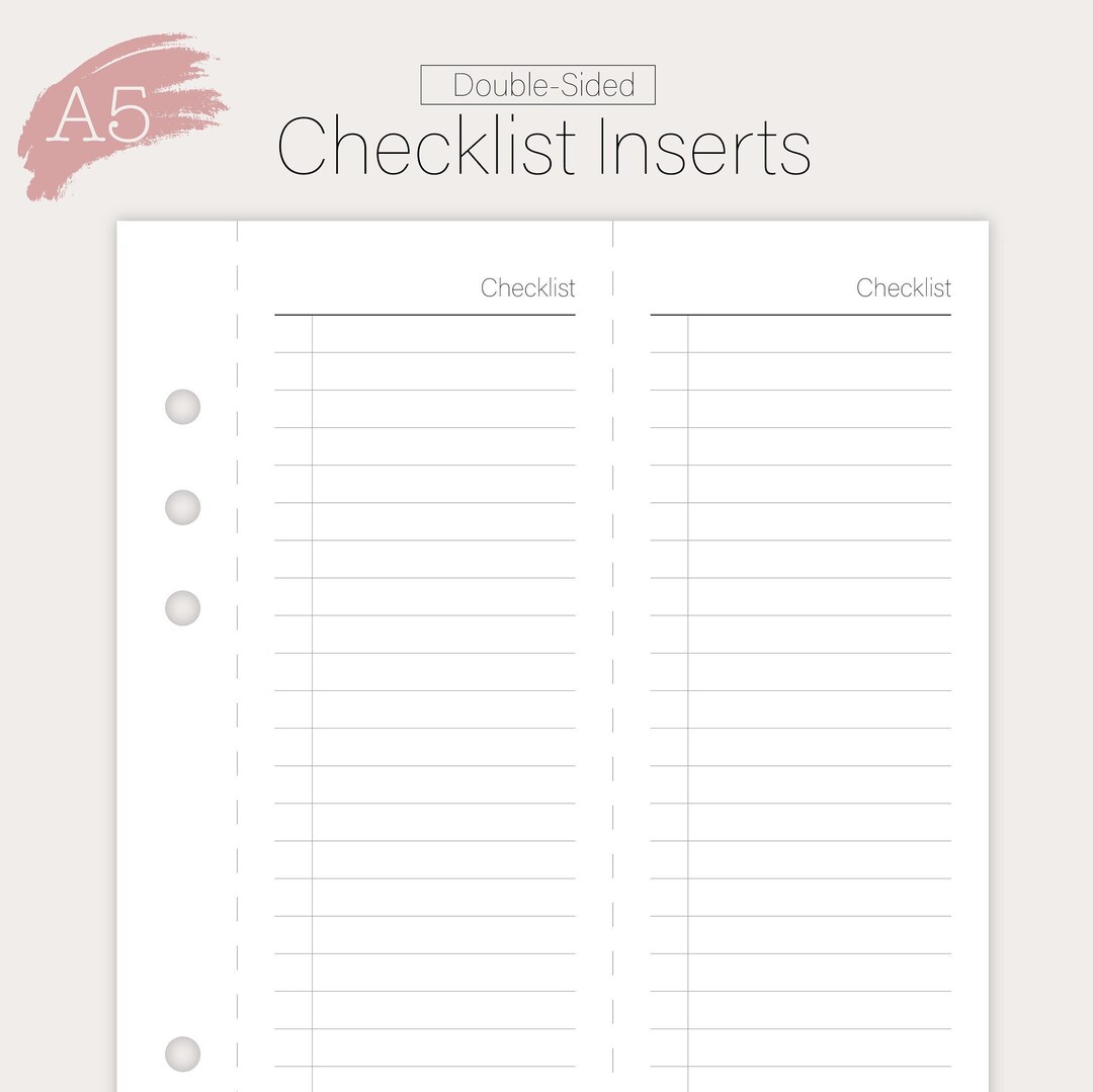 A5 Perforated Double-sided Checklists Planner Inserts - Etsy