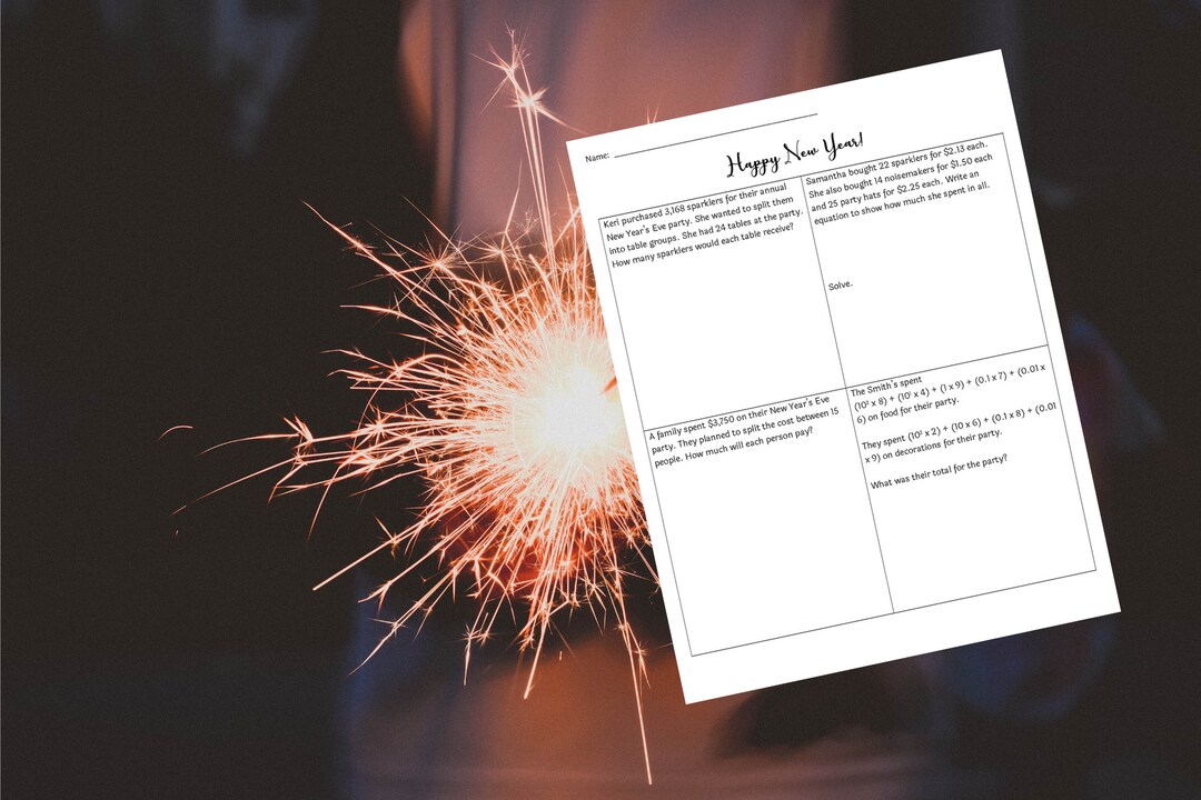 Happy New Year Math Practice - Etsy