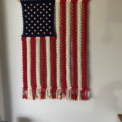 American Flag Large Macrame Wall Hanging Pattern United - Etsy