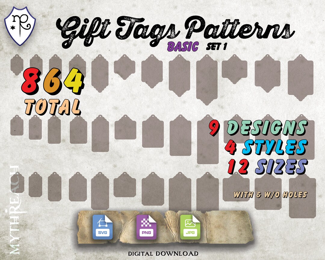 Gift Tag Patterns Basic Set 1 SVG PNG JPG Printable Digital File Only ...