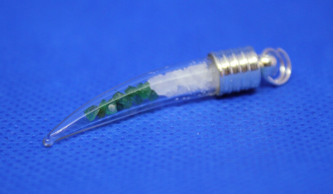 Emerald + Irish Sea Salt Clear Glass Vial Charm Necklace Hand Made ...