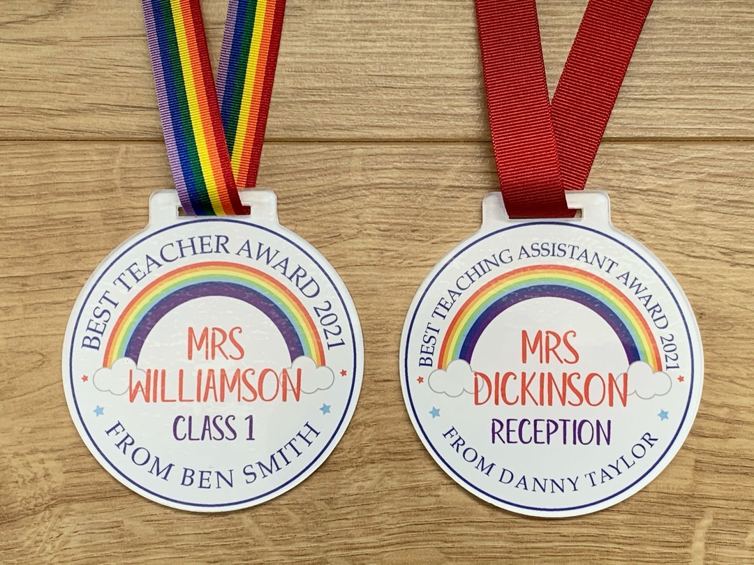 Personalised Teacher Medal, Teaching Assistant Medal, Rainbow Award ...