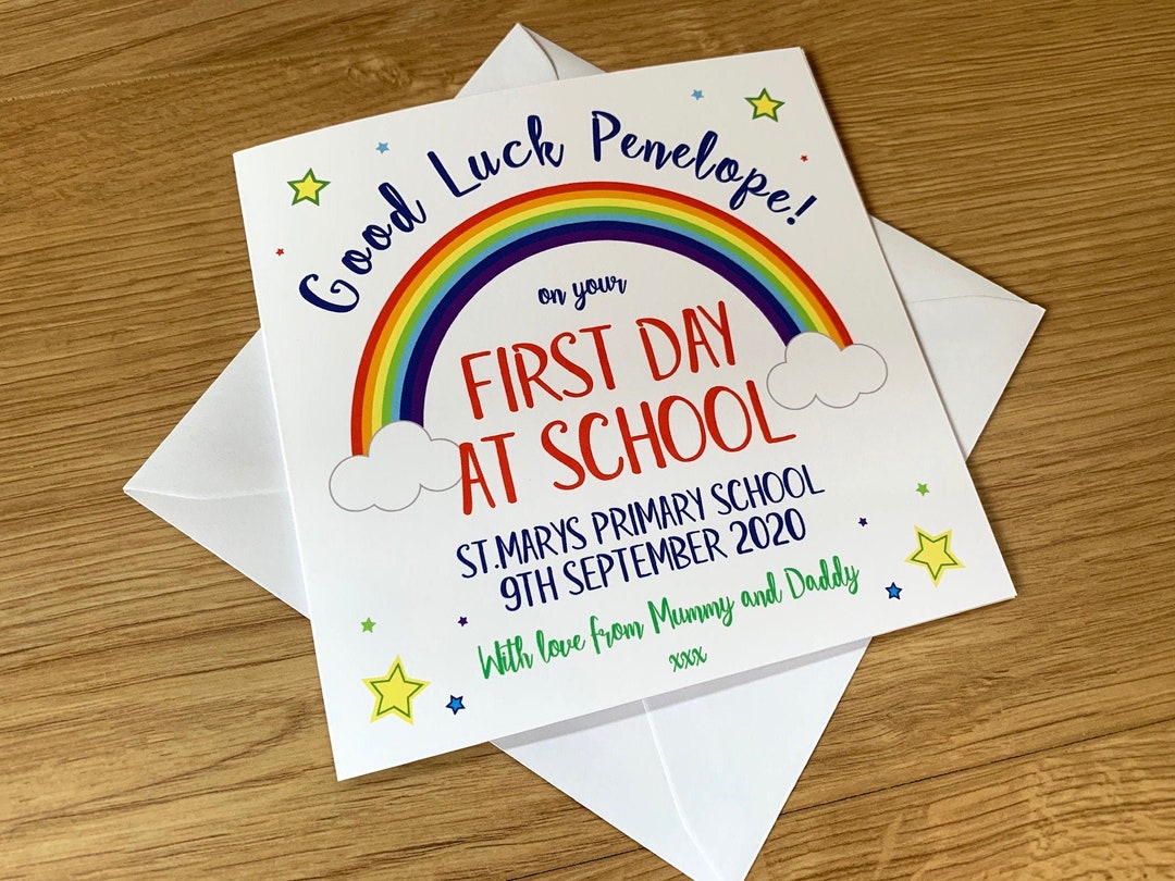 Personalised Rainbow 1st First Day at School Card / 1st Day in ...