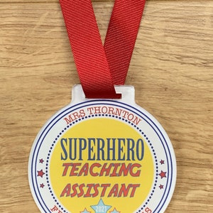 Personalised Superhero Teacher Medal, Super Teaching Assistant Medal ...