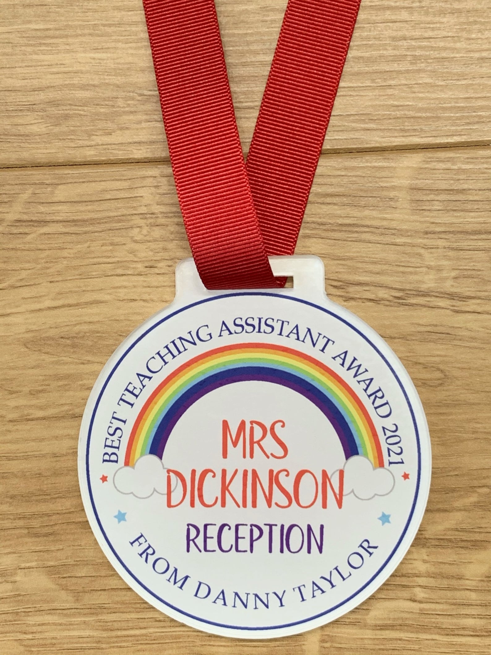 Personalised Teacher Medal, Teaching Assistant Medal, Rainbow Award ...