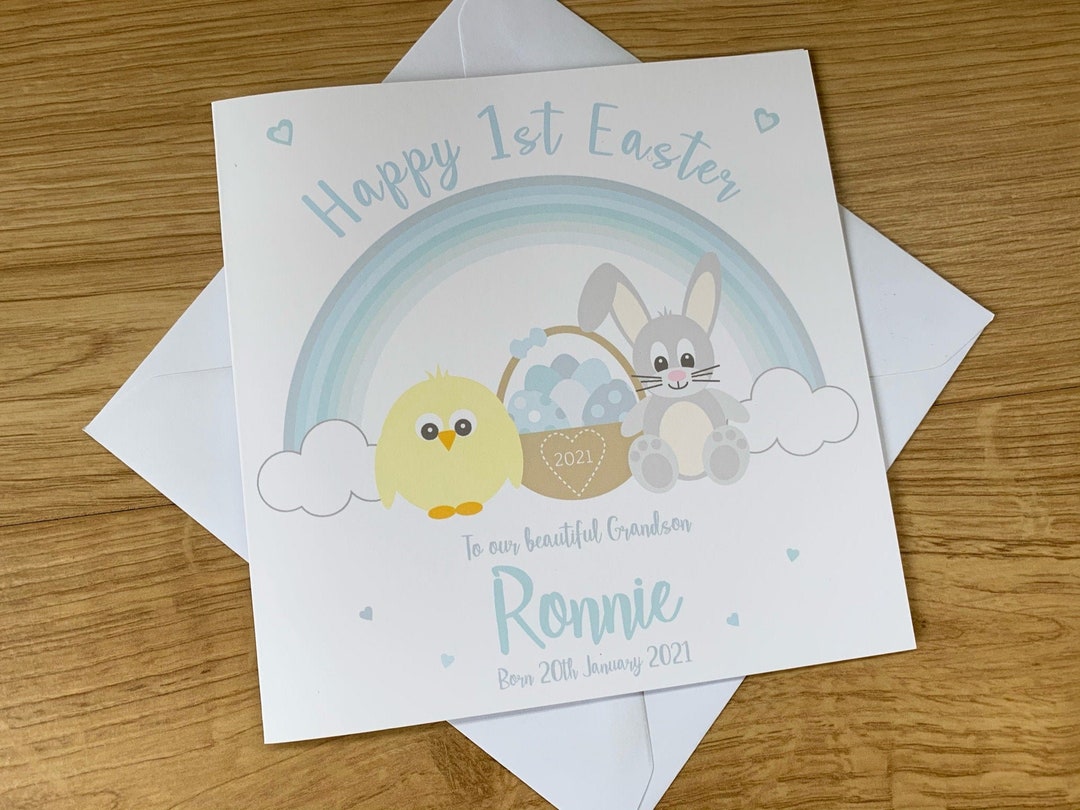 Personalised Baby's First 1st Easter Card Bunny Chick Easter Eggs ...