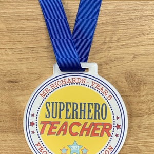 Personalised Superhero Teacher Medal, Super Teaching Assistant Medal ...