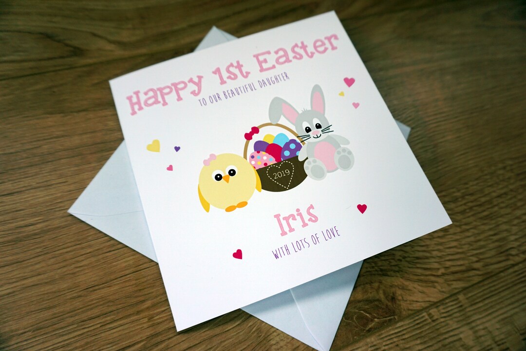 Personalised Baby's First 1st Easter Card Bunny Chick Easter Eggs ...