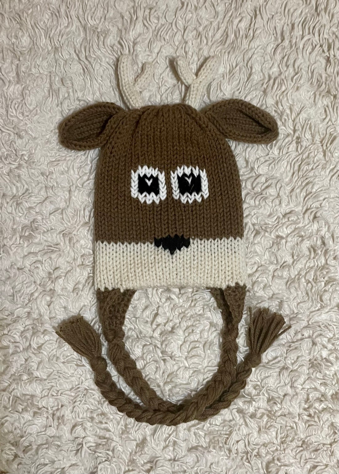 Deer Beanie Hat With Ear Flaps and Braids, Kids Knitted Buck Beanie - Etsy